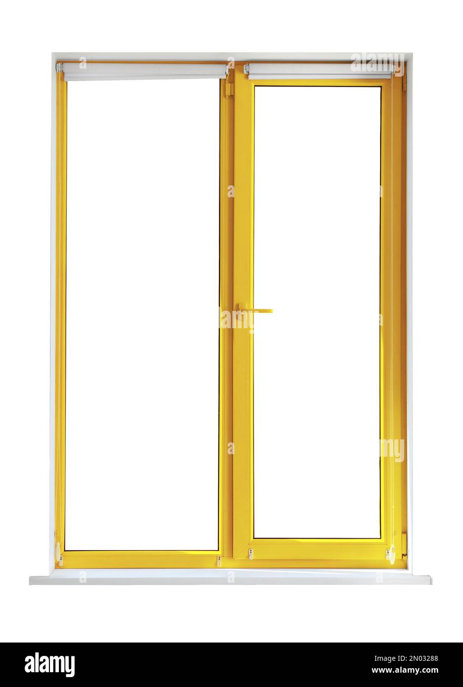 Modern plastic window with yellow frame on white background Stock Photo ...