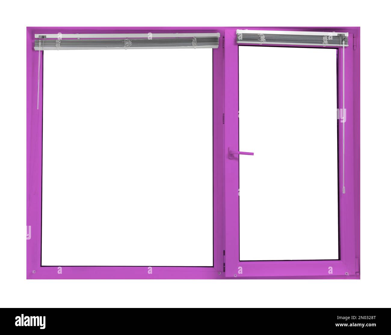 Modern plastic window with bright purple frame on white background ...