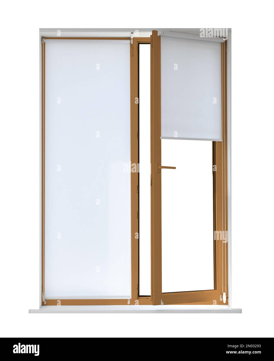 Modern plastic window with brown frame on white background Stock Photo ...