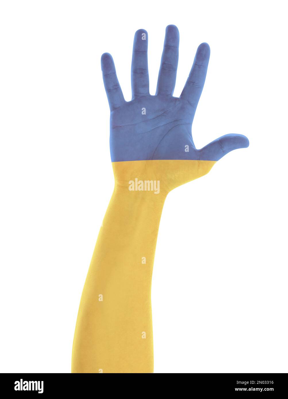Man showing open palm, closeup. Hand in colors of Ukrainian flag Stock ...