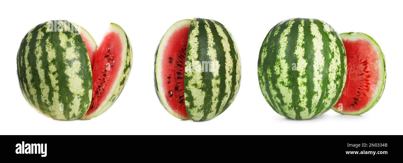 Set of fresh watermelons on white background. Banner design Stock Photo ...