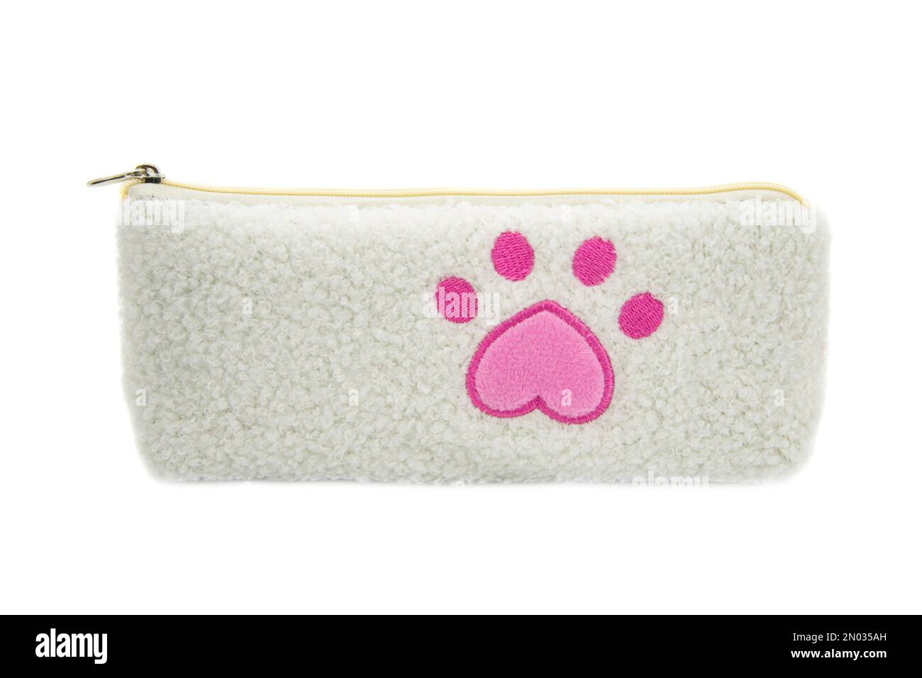 Fluffy pencil pen case container isolated on the white background Stock ...