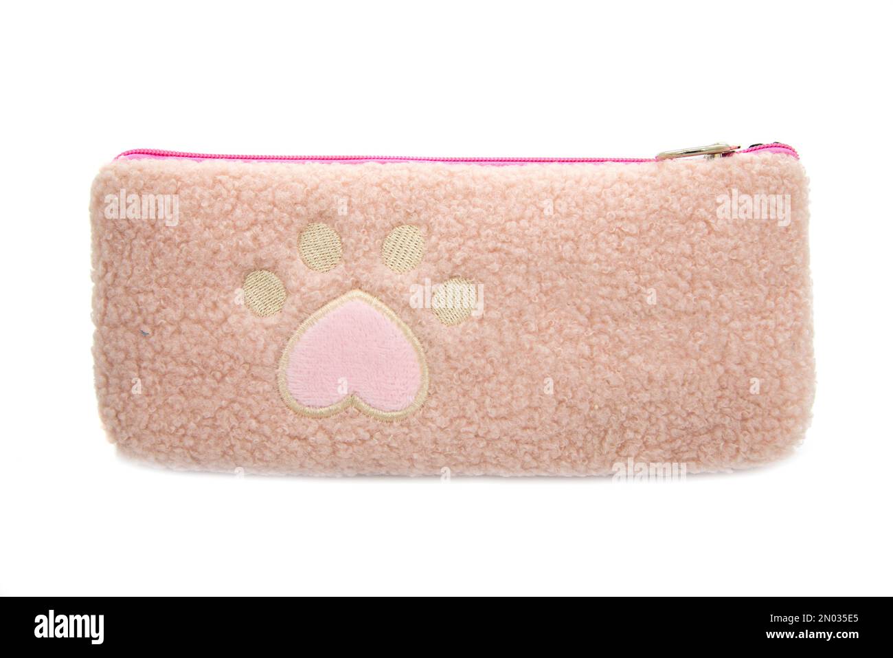Fluffy pencil pen case container isolated on the white background Stock ...