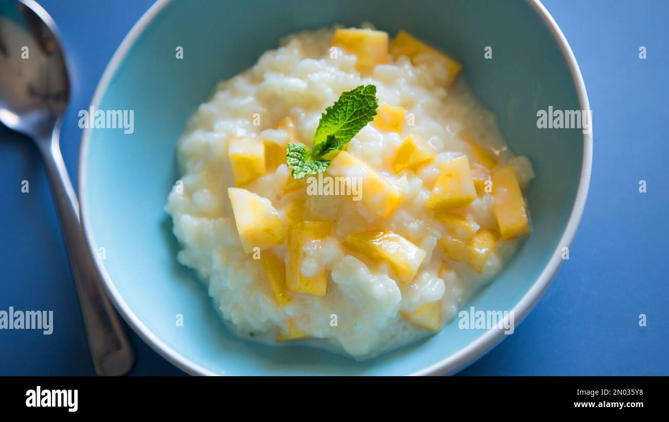 Rice pudding with fruit is a typical dessert of the gastronomy of many ...