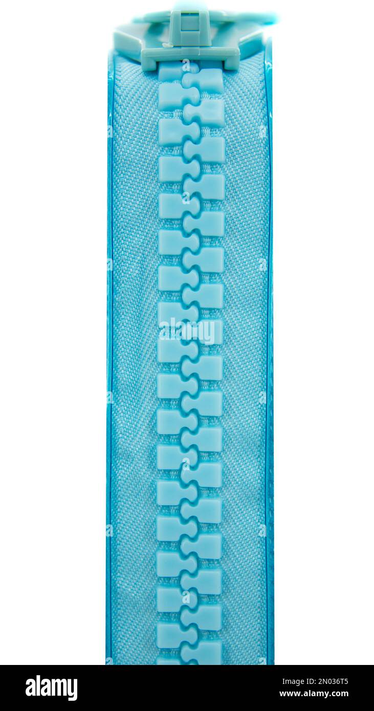 Blue zipper plastic fabric macro for cloth industry Stock Photo - Alamy