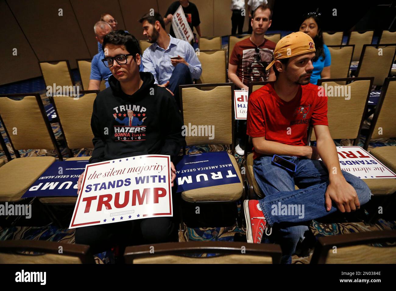 Pablo Ramos, left, and Kaleb Robare wait for Republican presidential ...