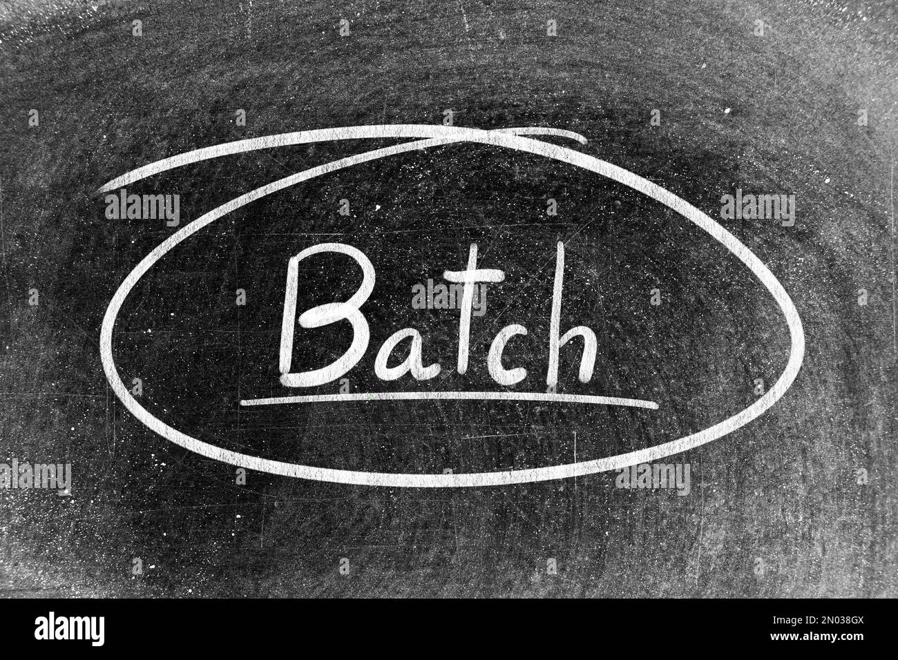 White chalk hand writing in word batch and circle shape on blackboard ...
