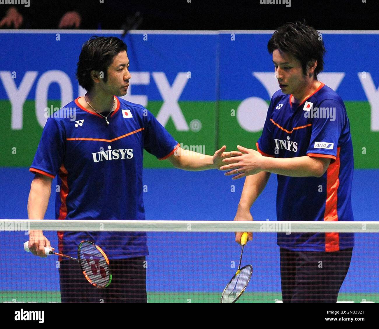 Japan's Hiroyuki Endo , left, and Kenichi Hayakawa in action during the ...