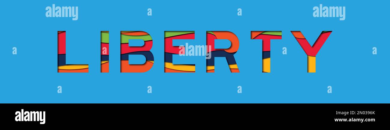 Letter with papercut style in word liberty on blue background Stock ...