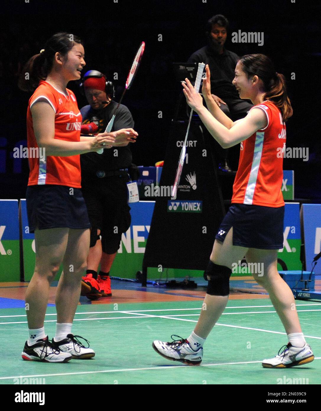 Japan's Misaki Matsutomo, right, and Ayaka Takahashi during the Women's Doubles final against ...