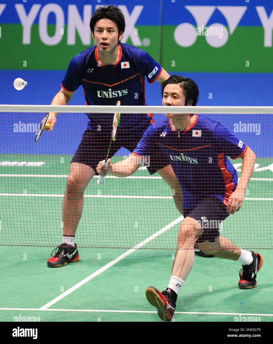 Japan's Hiroyuki Endo, right, and Kenichi Hayakawa in action during the ...