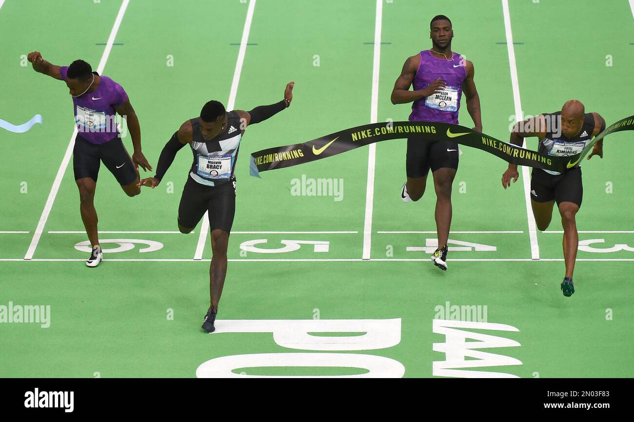 Marvin Bracy breaks the tape to win the men's 60 meters at the U.S ...