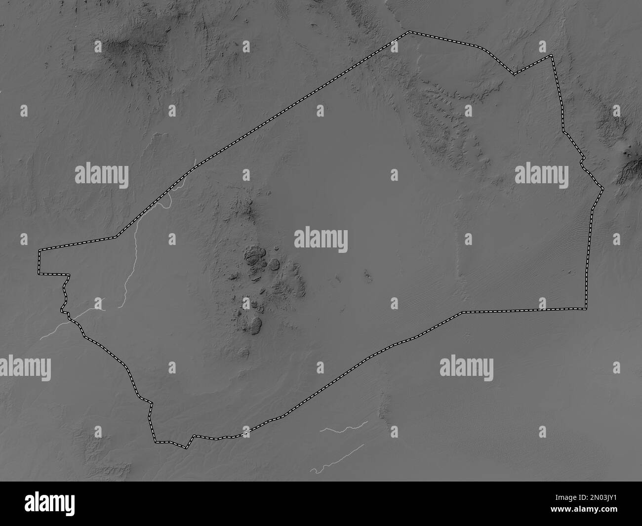 Agadez, department of Niger. Grayscale elevation map with lakes and ...