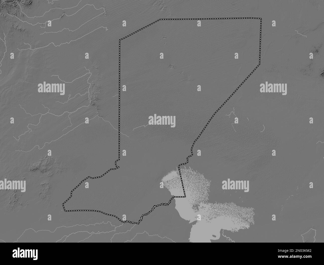 Diffa, department of Niger. Bilevel elevation map with lakes and rivers ...