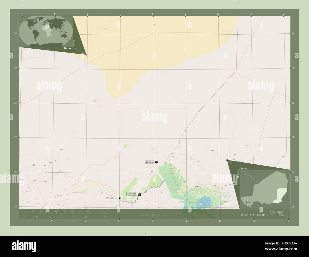 Diffa, department of Niger. Open Street Map. Locations and names of ...