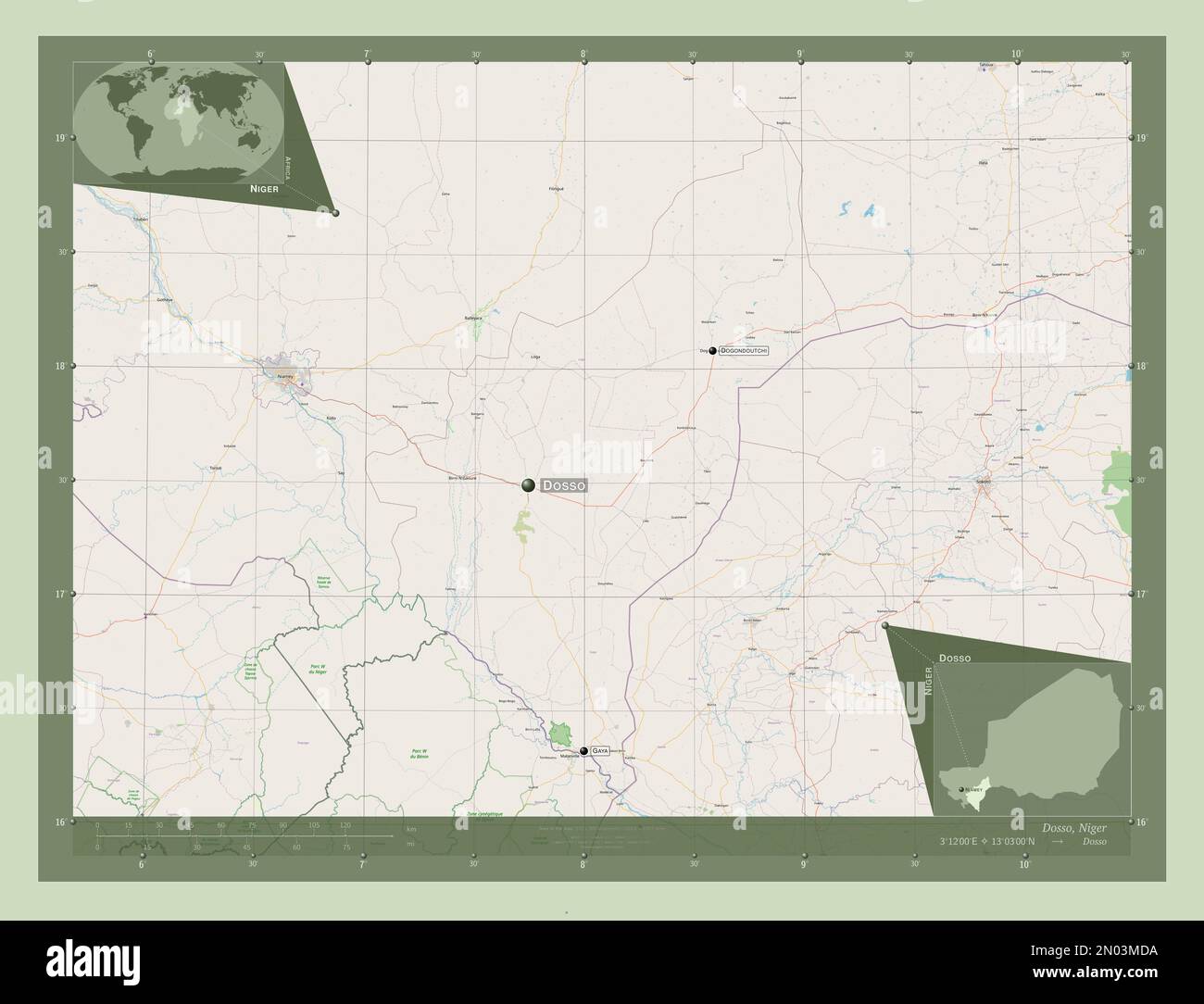 Dosso, department of Niger. Open Street Map. Locations and names of ...