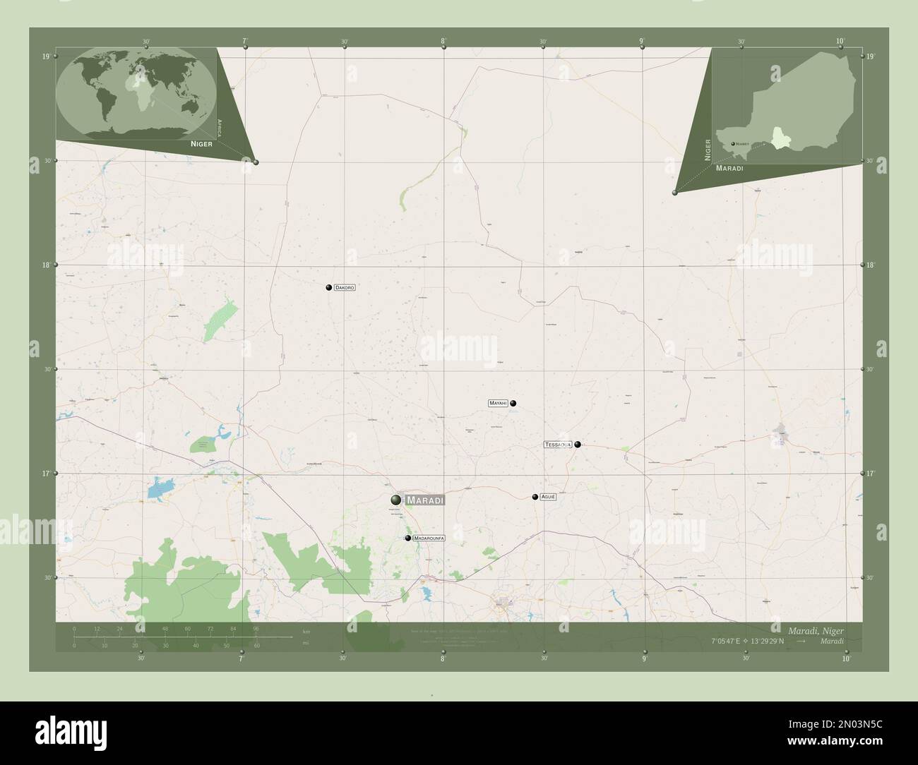 Maradi, department of Niger. Open Street Map. Locations and names of ...