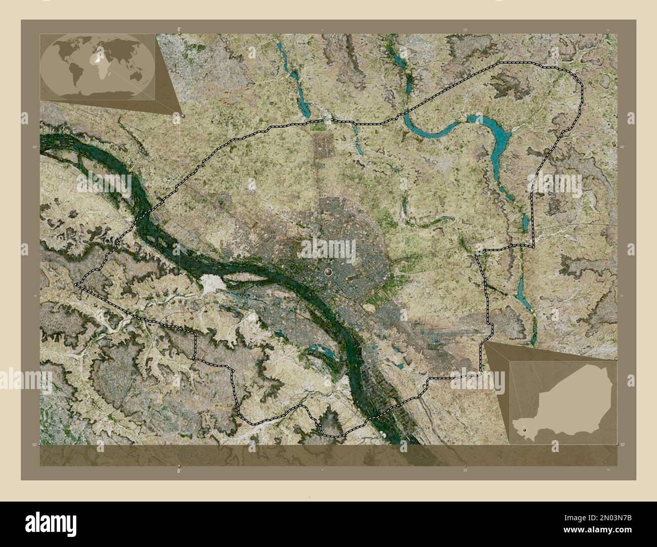 Niamey, capital district of Niger. High resolution satellite map ...
