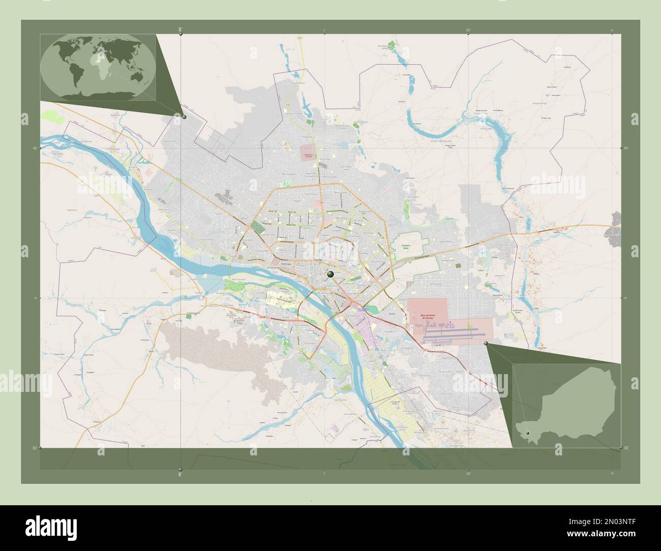 Niamey, capital district of Niger. Open Street Map. Locations of major ...