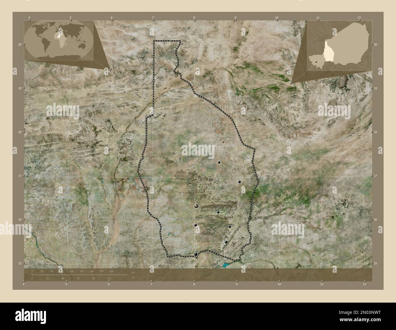Tahoua, department of Niger. High resolution satellite map. Locations ...