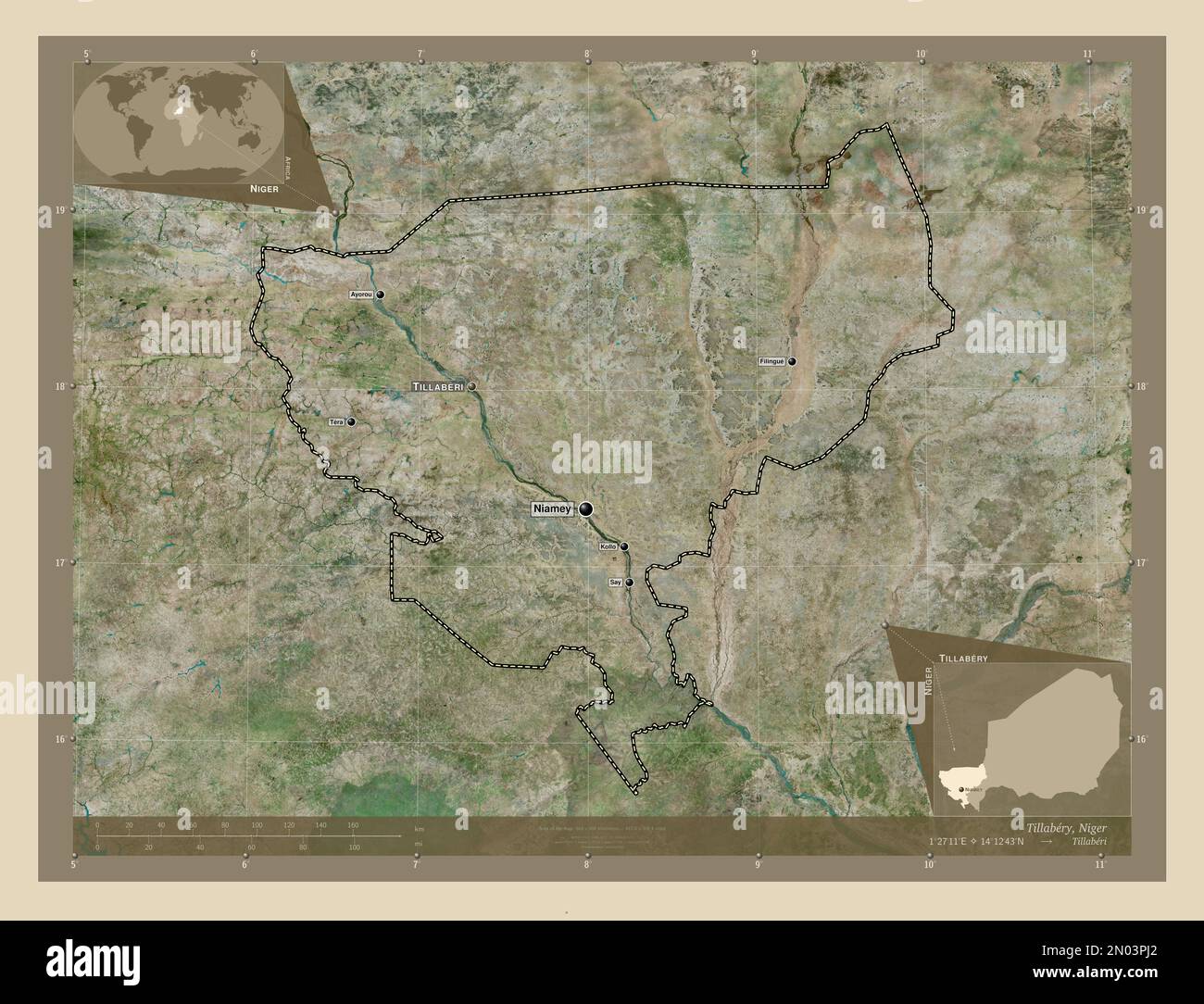 Tillabery, department of Niger. High resolution satellite map ...