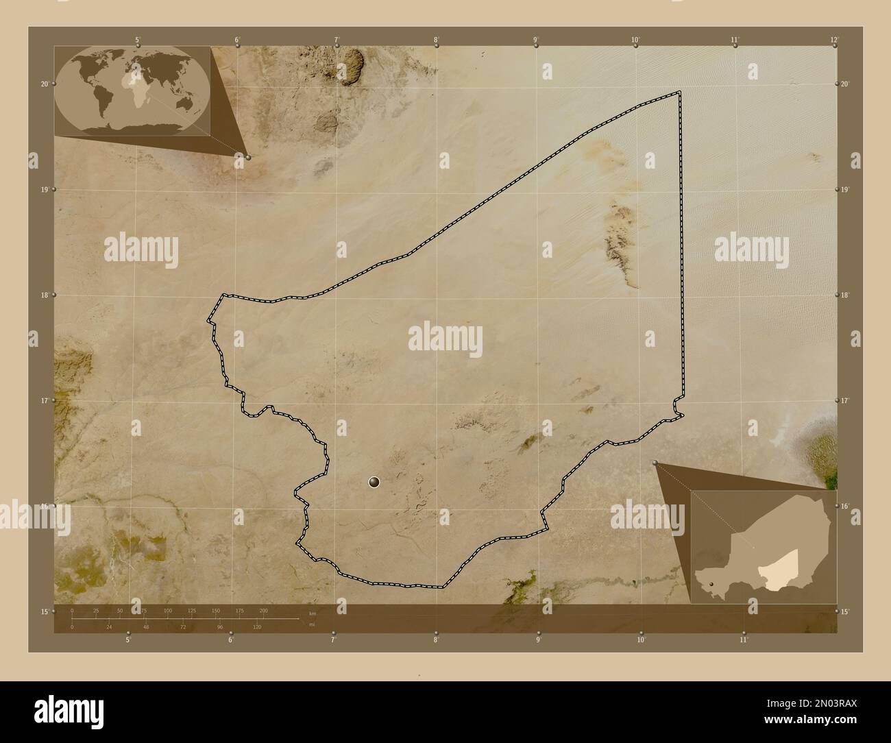 Zinder, department of Niger. Low resolution satellite map. Corner ...