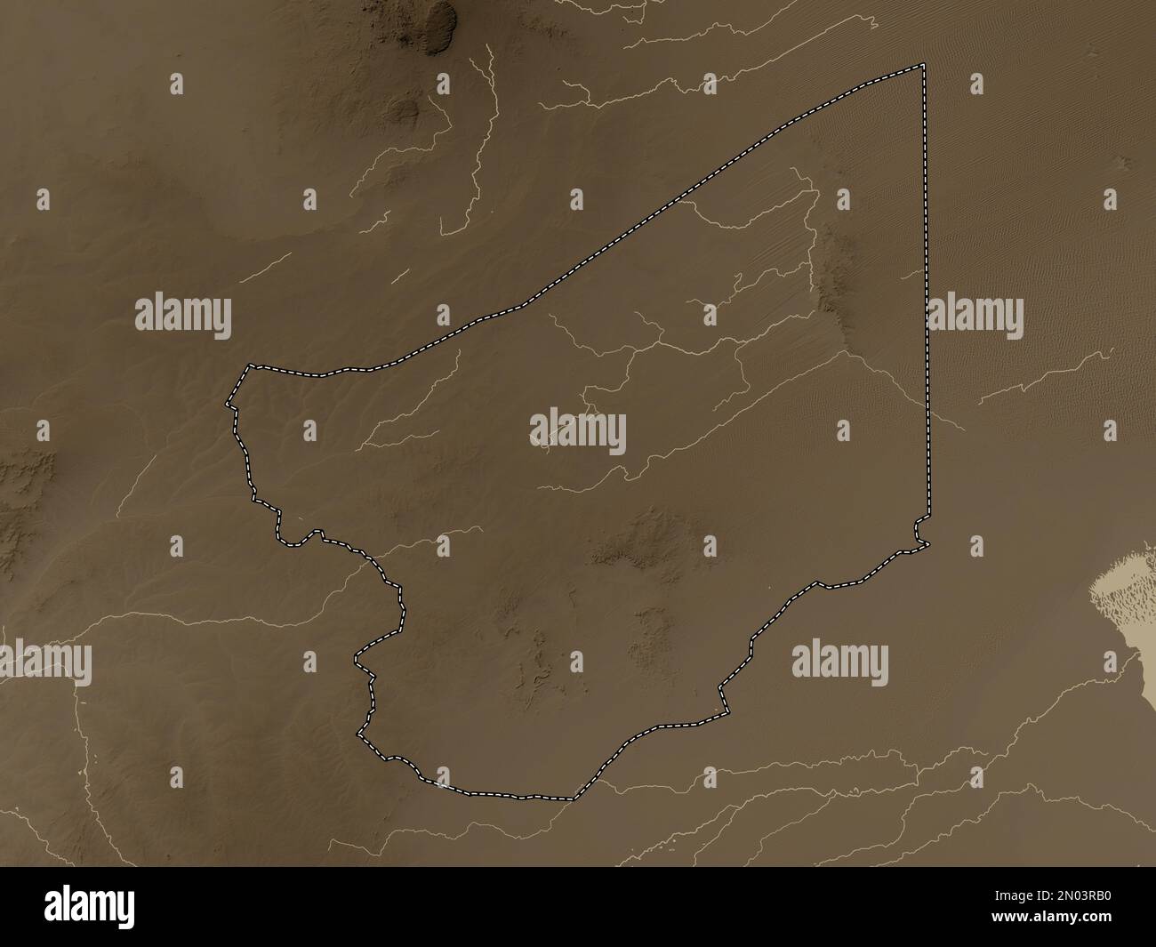 Zinder, department of Niger. Elevation map colored in sepia tones with ...