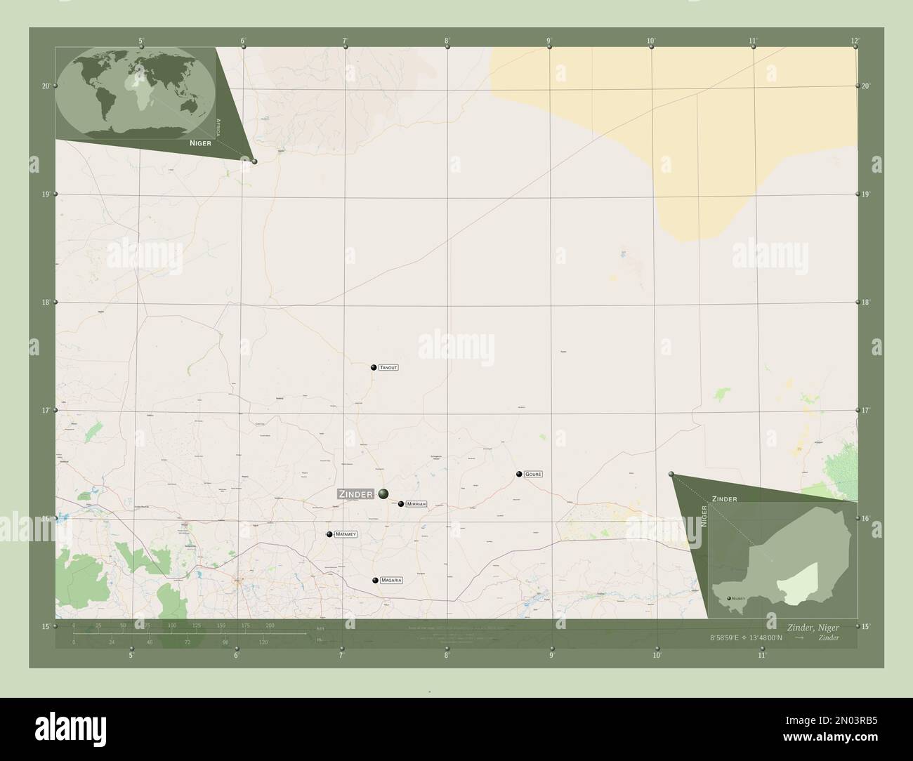 Zinder, department of Niger. Open Street Map. Locations and names of ...