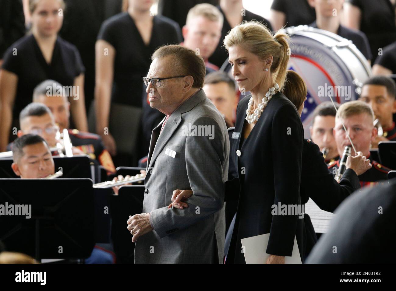 Larry King and wife Shawn attend the funeral service for former First ...