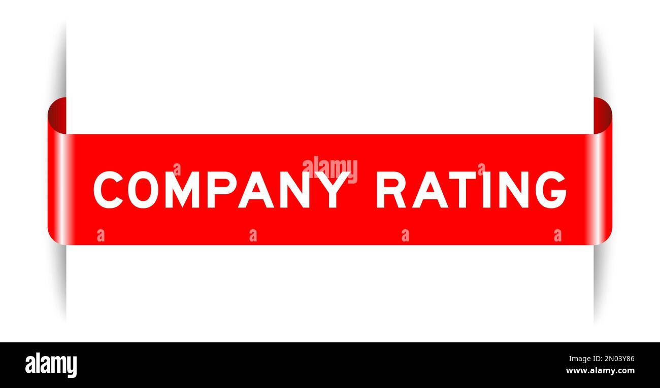 Red color inserted label banner with word company rating on white ...