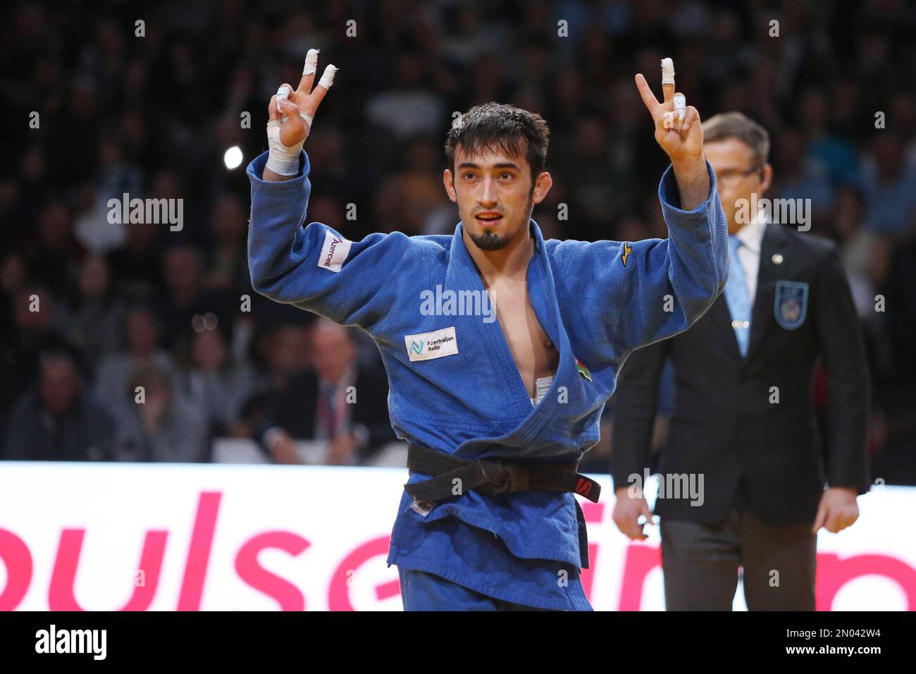 Balabay Aghayev of Azerbaijan, Gold medal, Men's -60Kg during the Judo ...