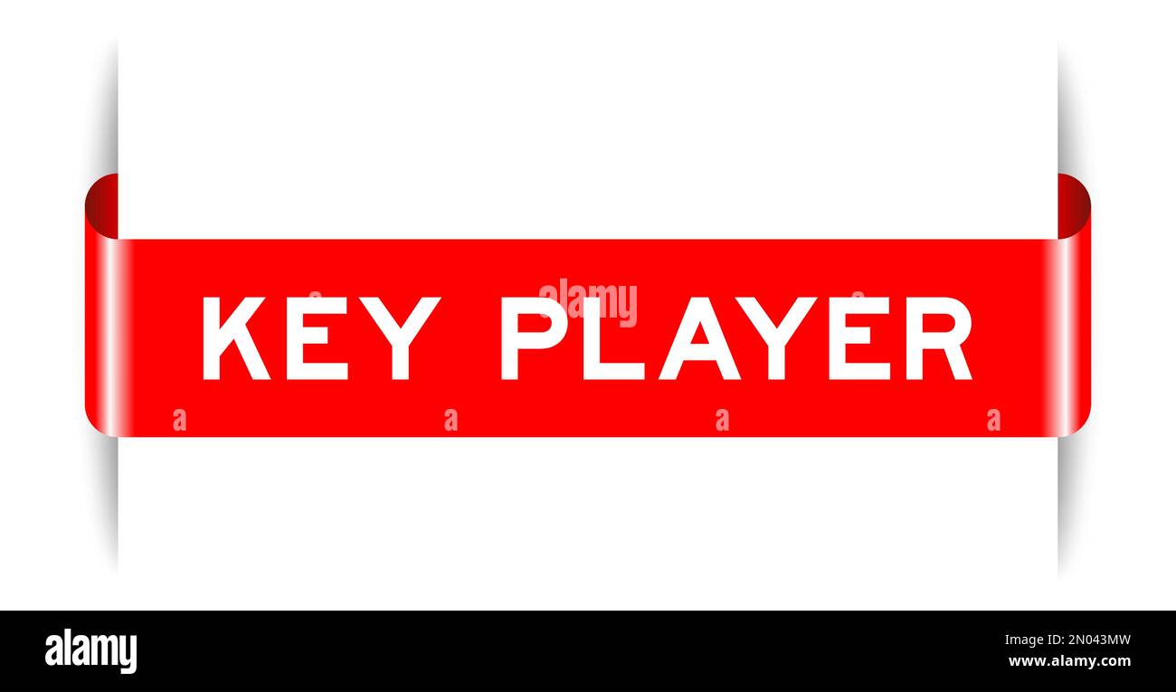 Red color inserted label banner with word key player on white ...