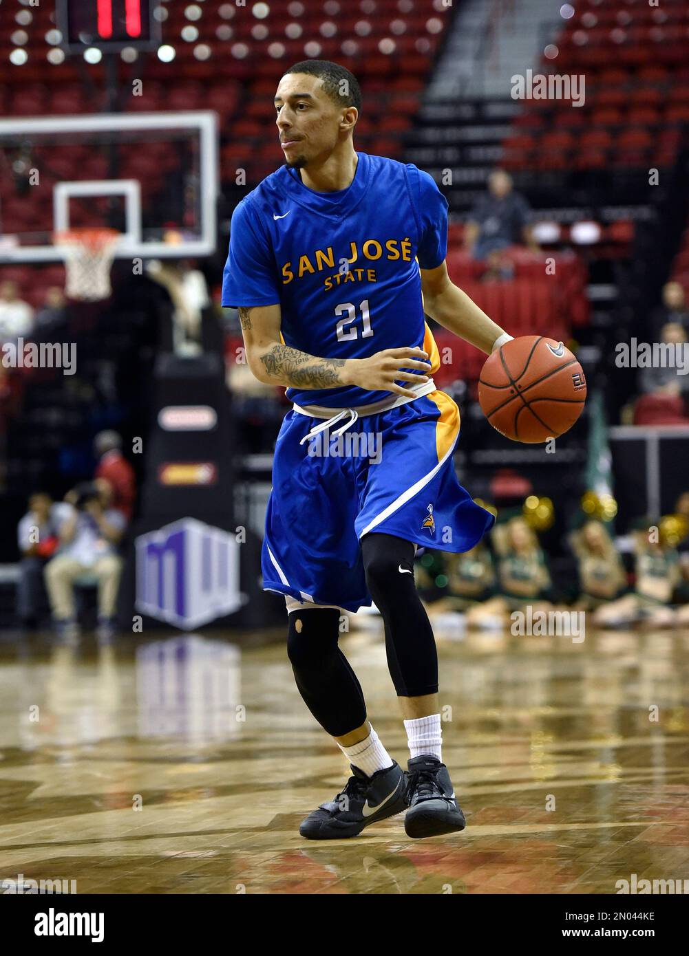 San Jose State's Jalen James (21) brings the ball down court against ...