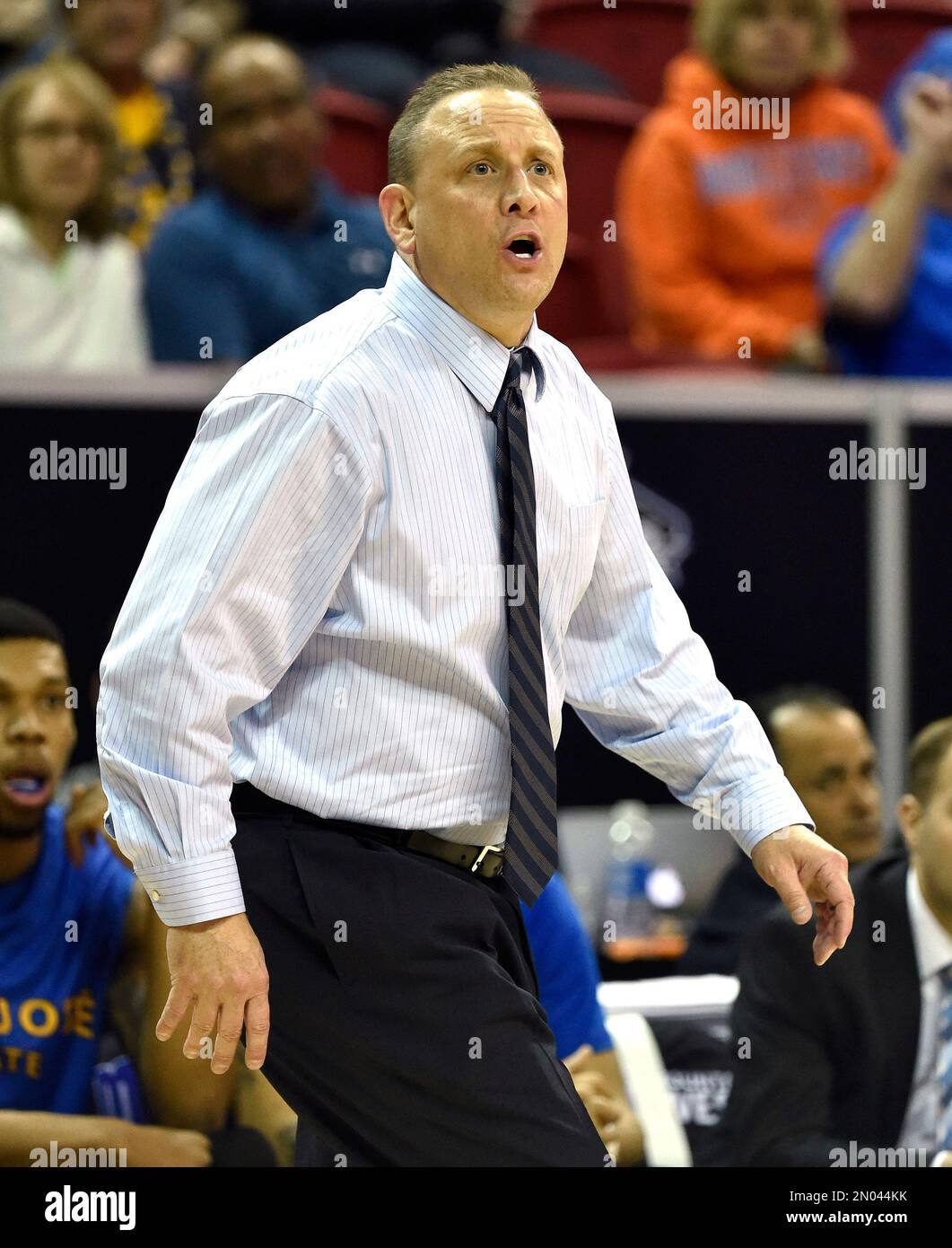 San Jose State coach Dave Wojcik calls to his team during the first ...