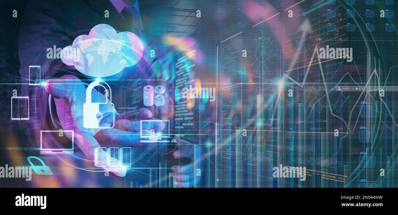 Businessman Hand Showing A Cloud Computing Cyber Security And Data