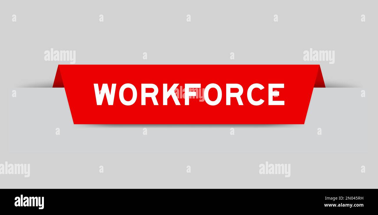 Red color inserted label with word workforce on gray background Stock ...