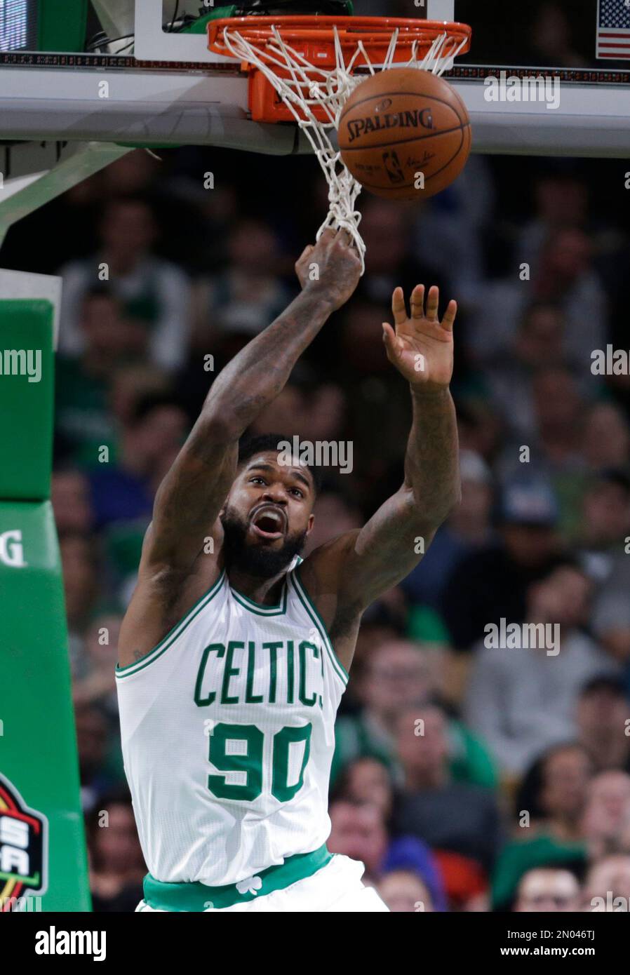 Boston Celtics forward Amir Johnson (90) rebounds second quarter of an ...