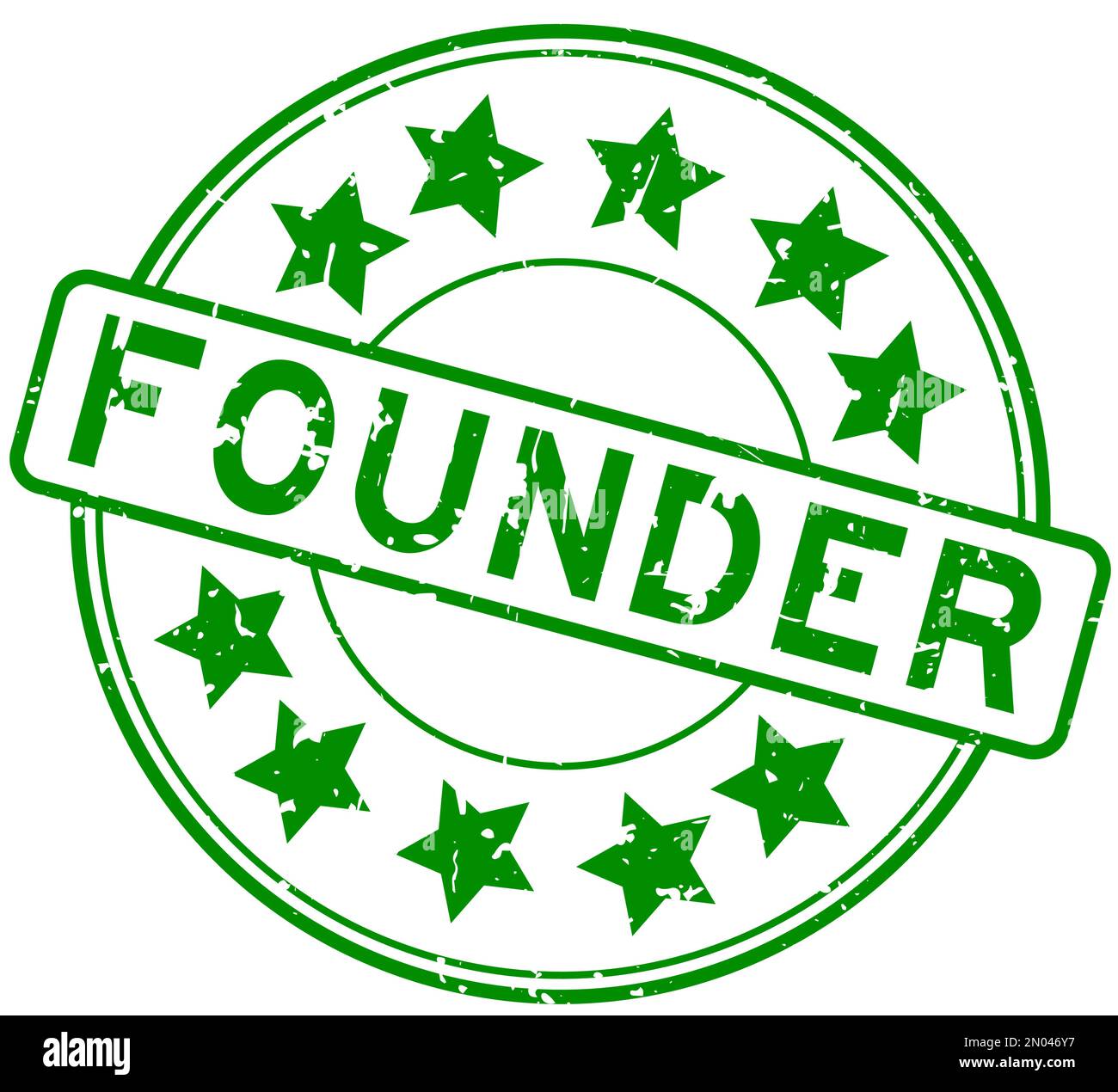 Grunge green founder word with star icon round rubber seal stamp on ...