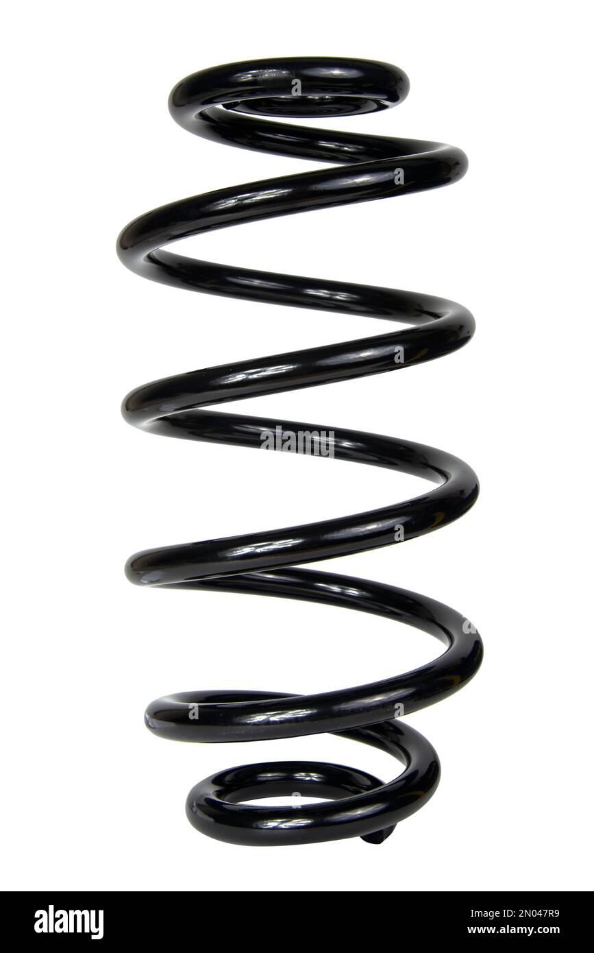 Black automobile coil spring isolated on the white background Stock ...