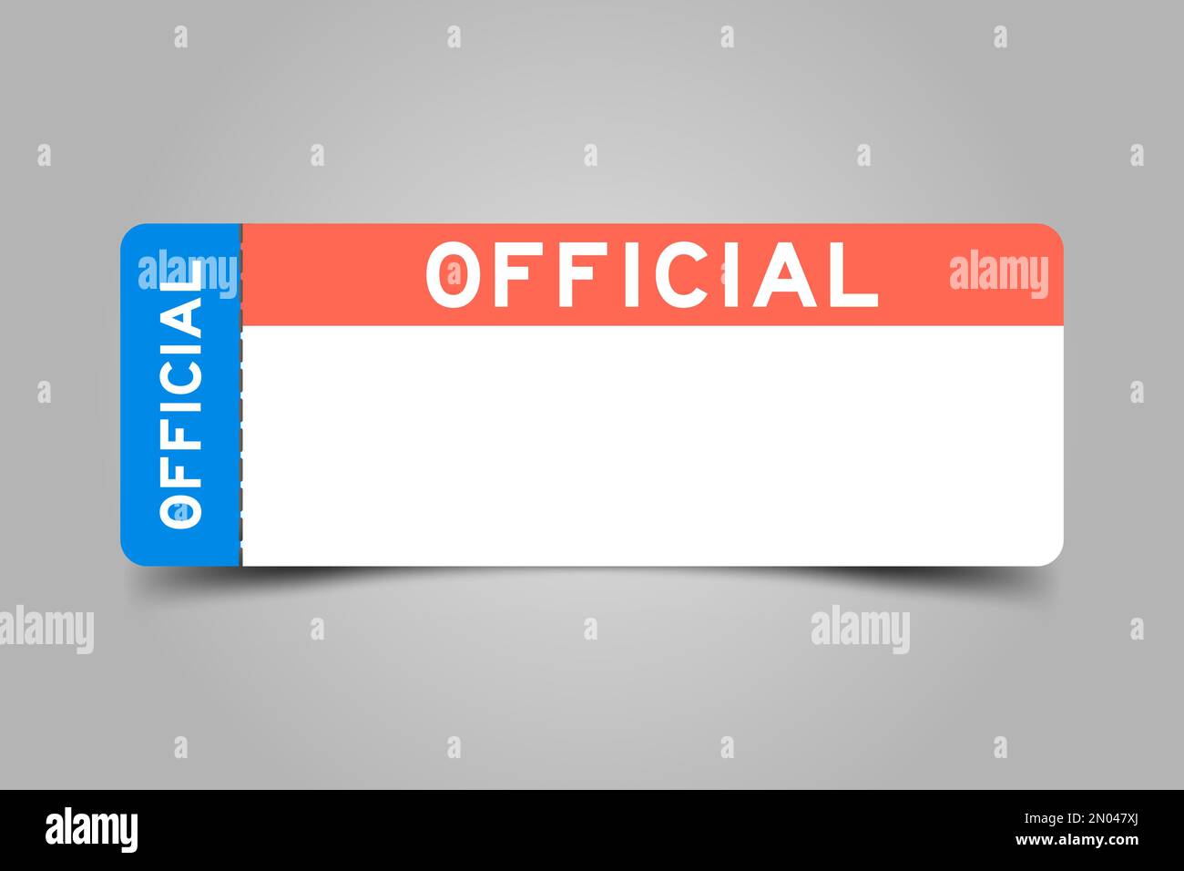 Blue and orange color ticket with word official and white copy space ...
