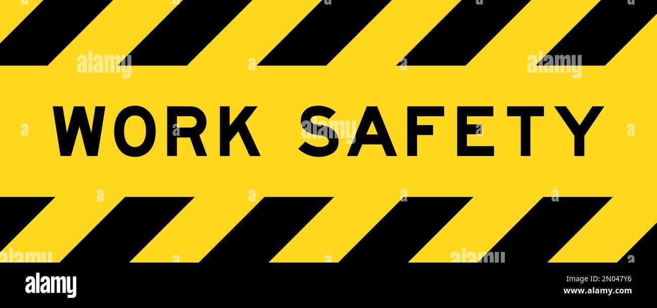 Yellow and black color with line striped label banner with word work ...