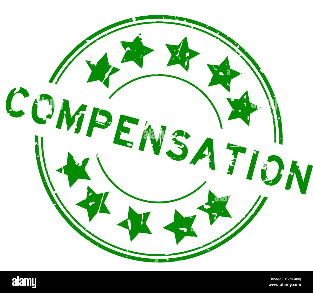 Grunge green compensation word with star icon round rubber seal stamp ...