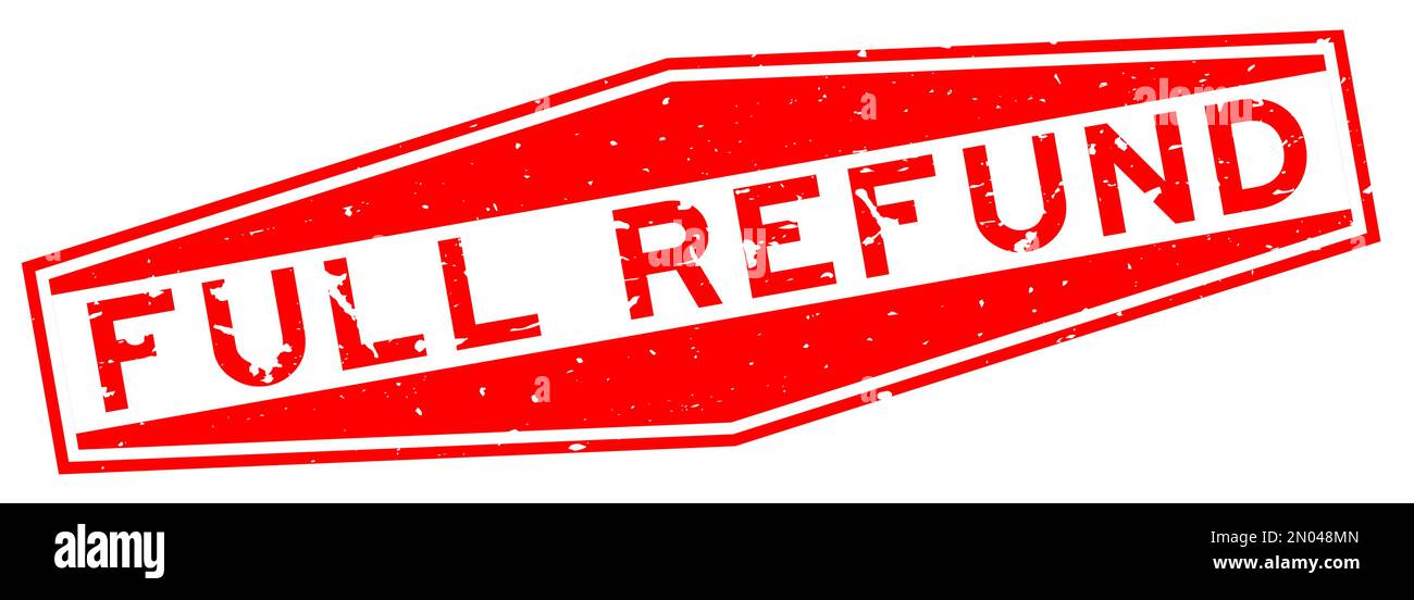 Grunge red full refund word hexagon rubber seal stamp on white ...