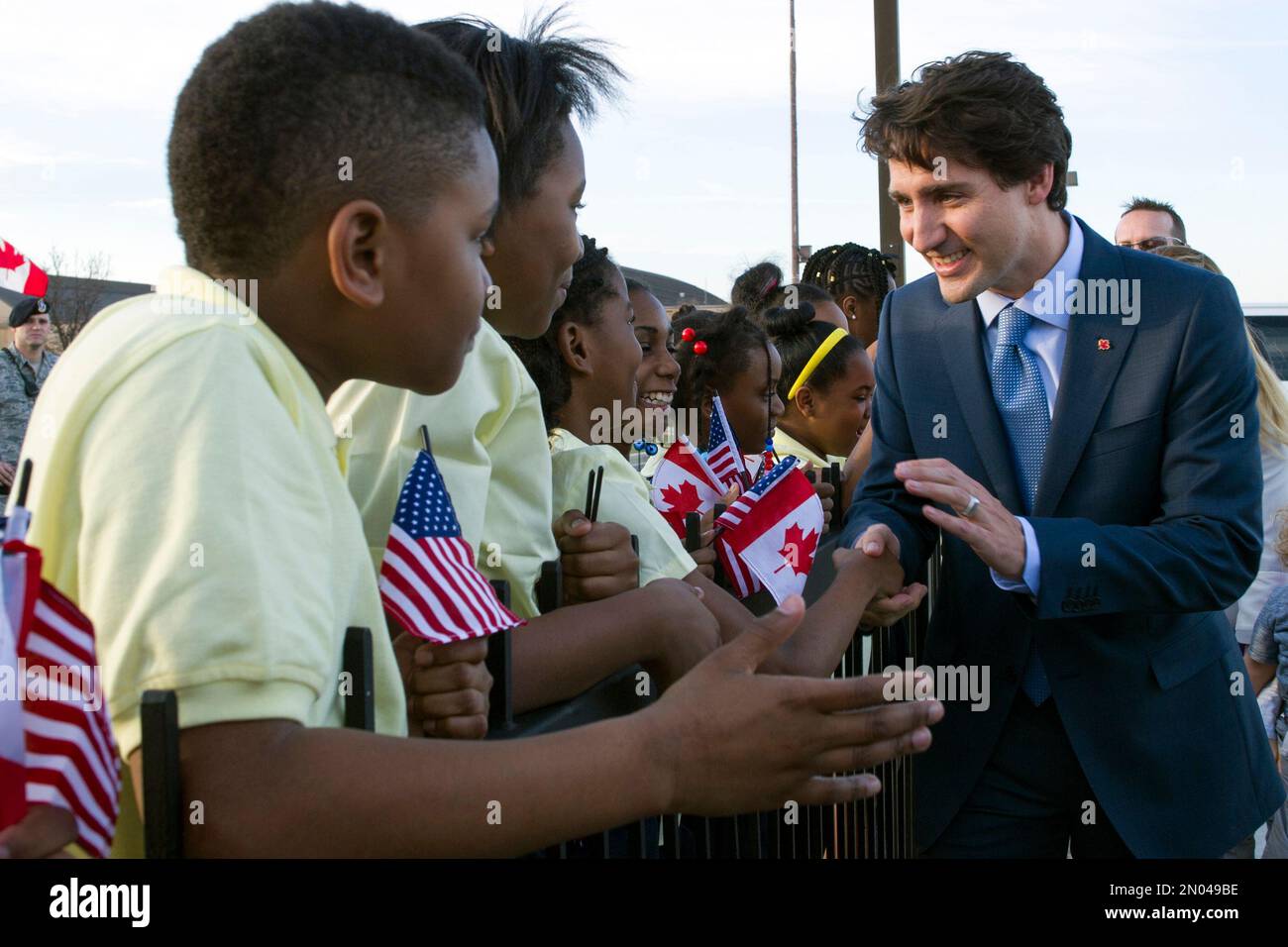 Canadian Prime Minister Justin Trudeau greets students from D.C.'s ...