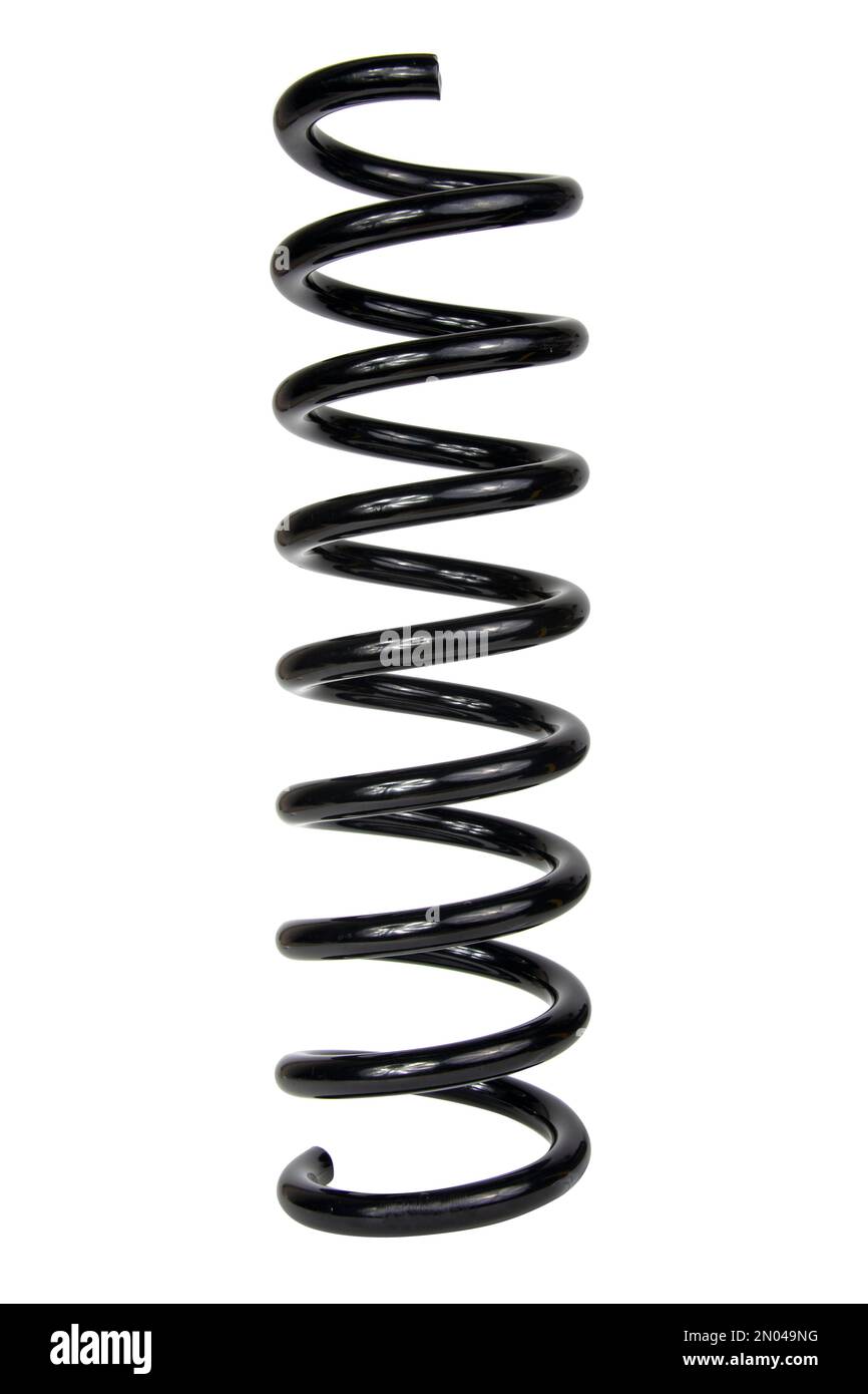 Black automobile coil spring isolated on the white background Stock ...
