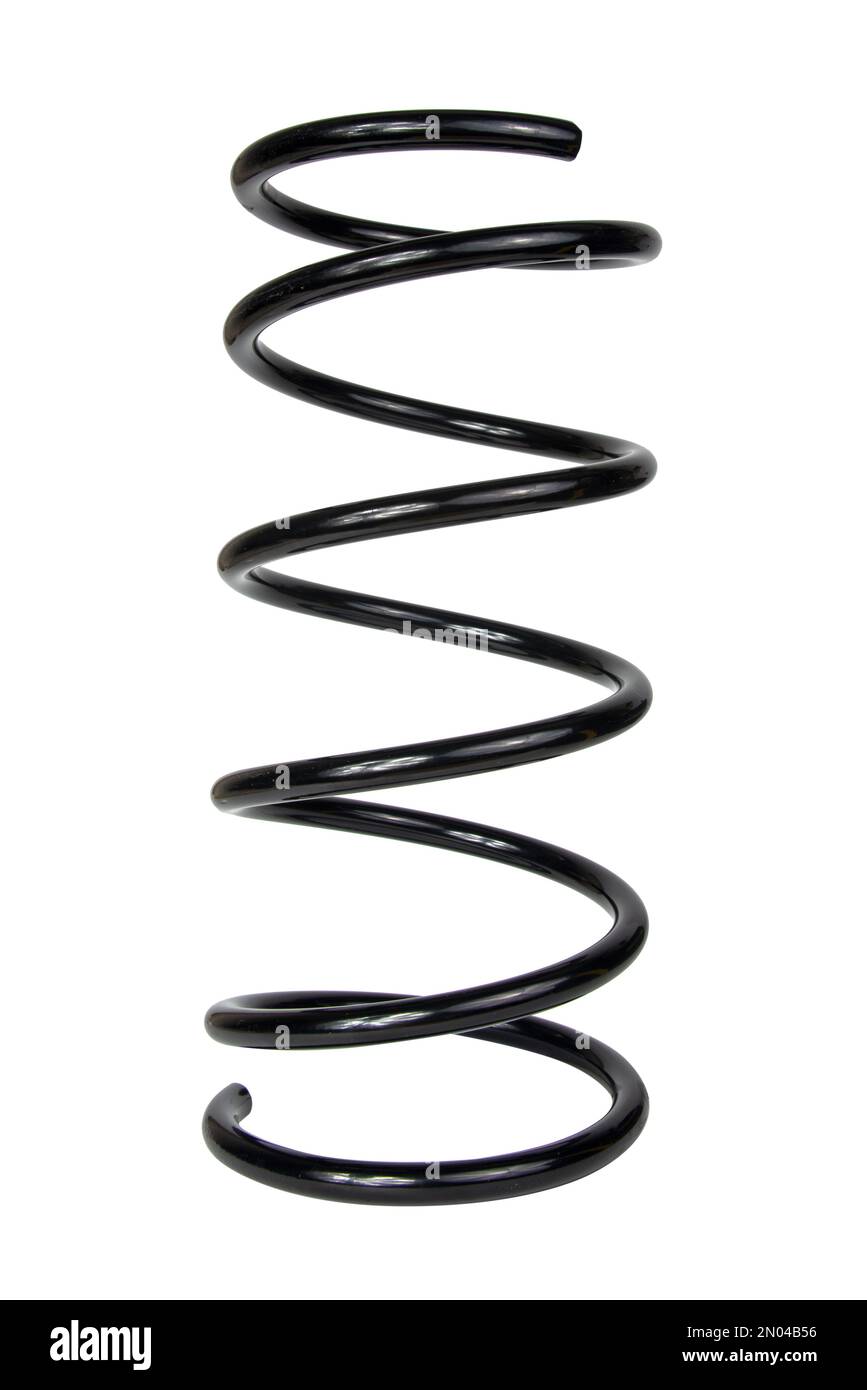 Black automobile coil spring isolated on the white background Stock ...