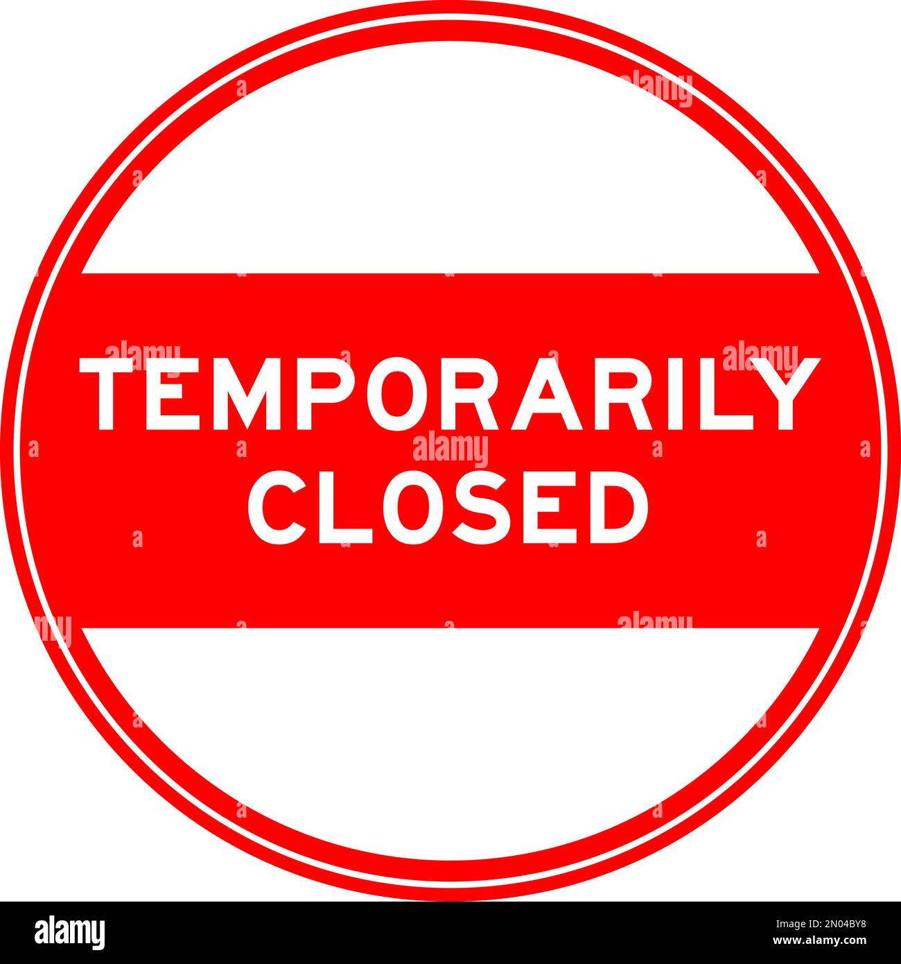 Red color round seal sticker in word temporarily closed on white ...
