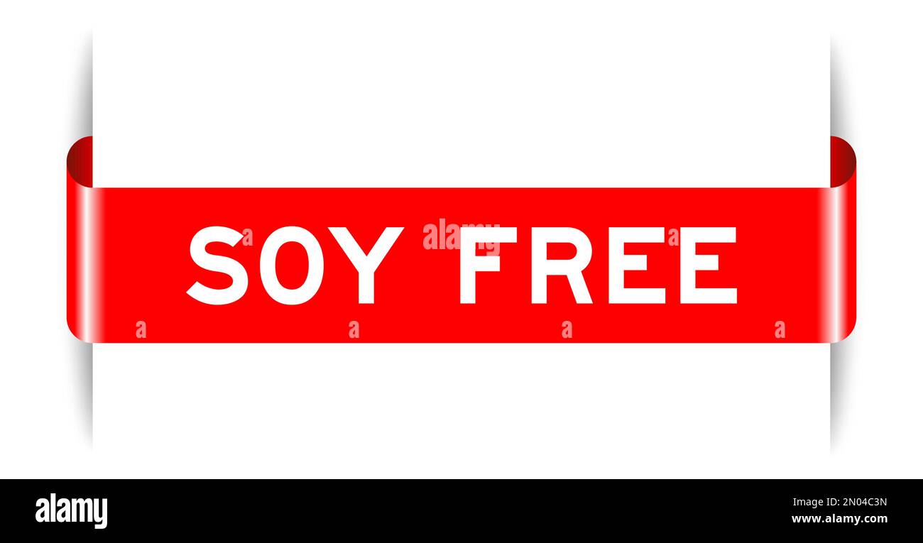 Red color inserted label banner with word soy free on white background ...