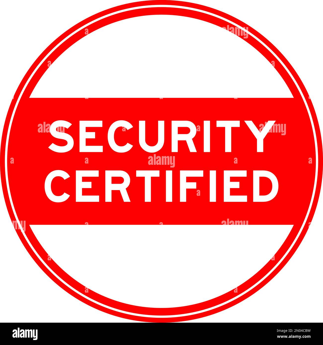 Red color round seal sticker in word security certified on white ...