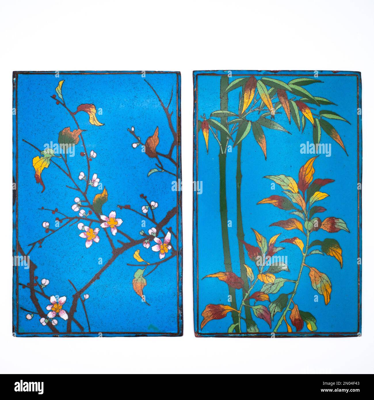 Pair of Antique Japanese Rectangular Cloisonne Panels / Plaques. Meiji ...